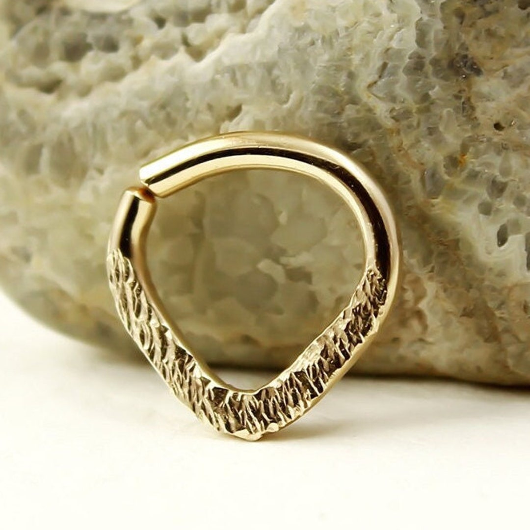 Septum Ring, Scale Textured Triangle Septum, Rose or Yellow Gold ...