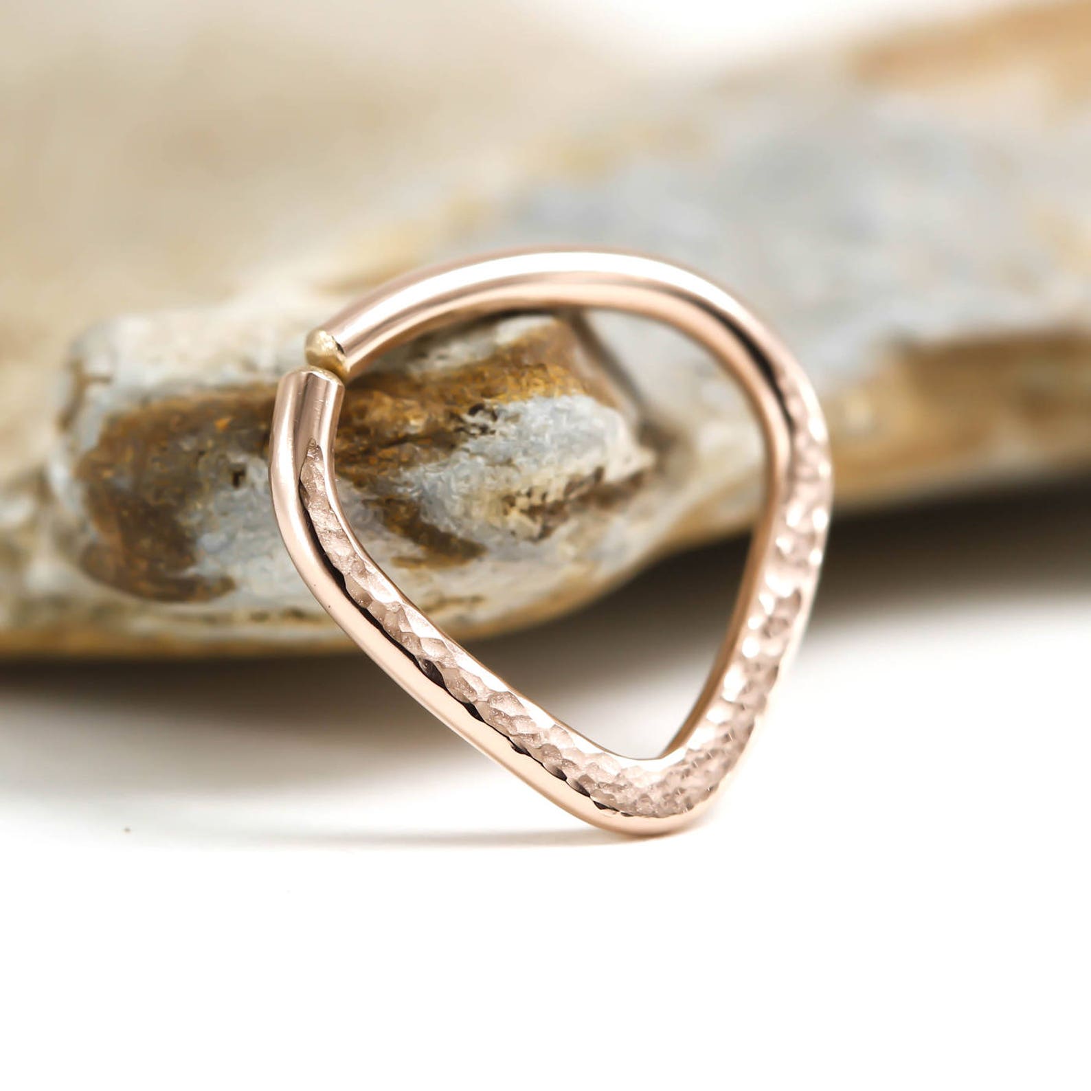 Septum ring Textured Triangle Septum Rose or Yellow Gold | Etsy