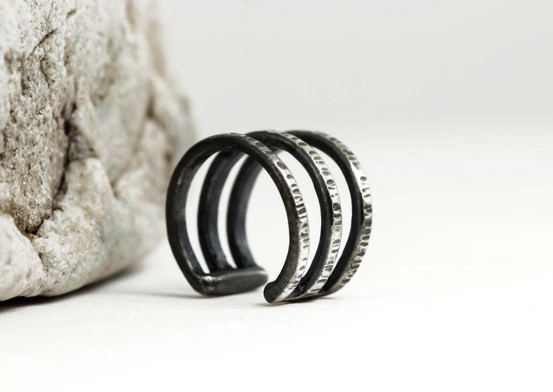 Ear Cuff, Triple Ear Cuff, Hammered Solid Sterling Silver,oxidised or ...