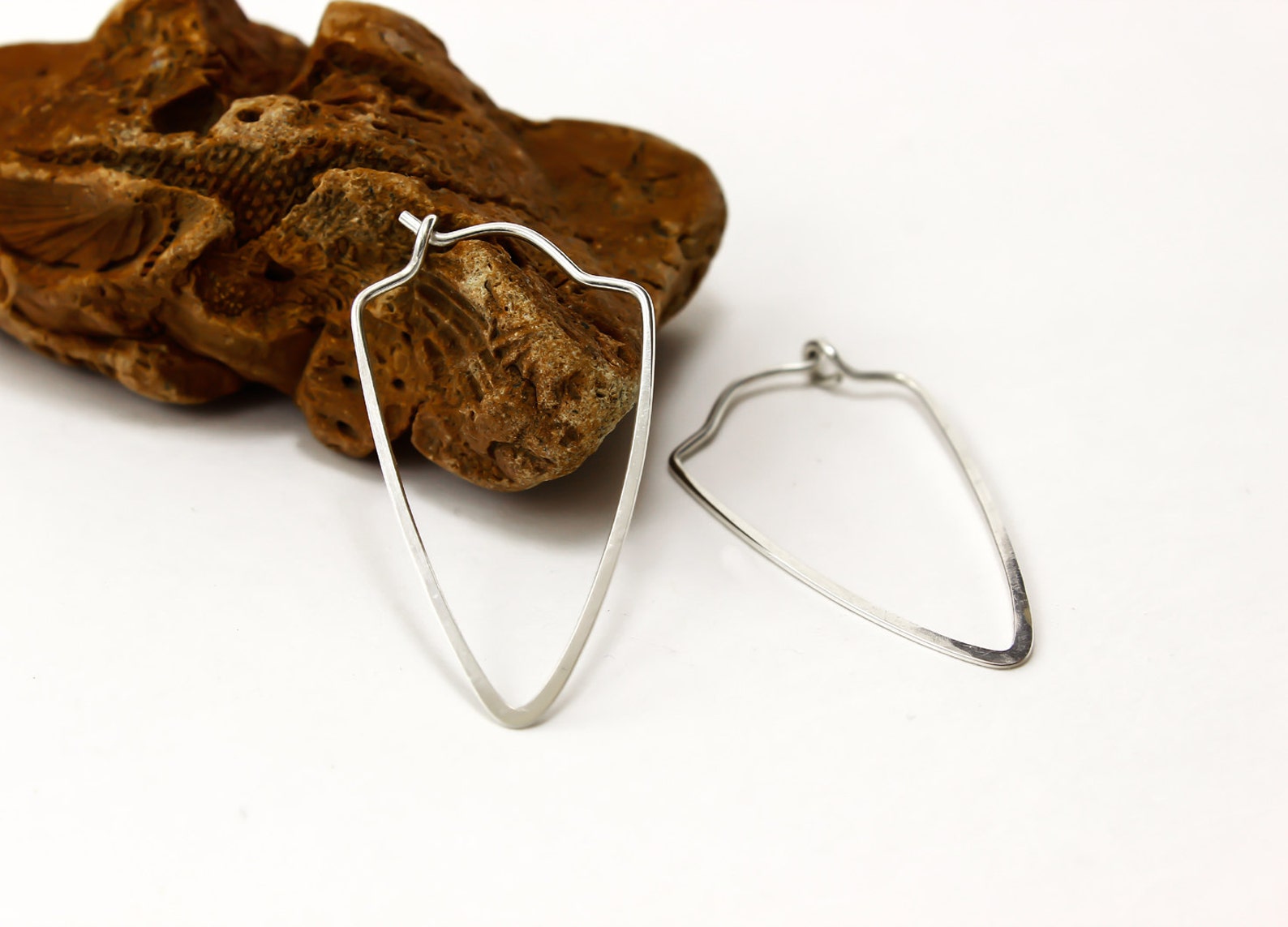 Triangle Hoop Earrings, Gold Hoop Earrings, Silver Hoops, Hammered Hoop ...