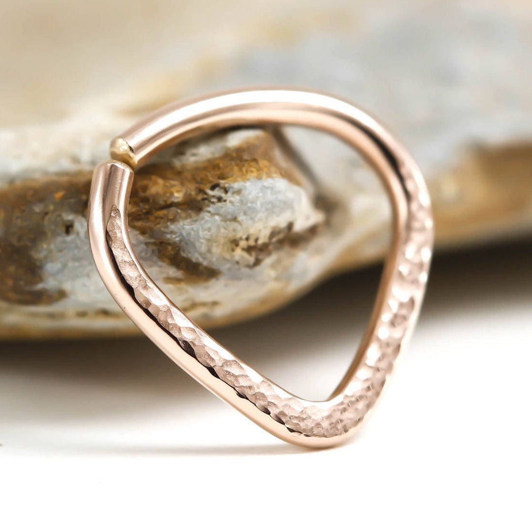 Septum Ring, Textured Triangle Septum, Rose or Yellow Gold, Silver, 14 ...