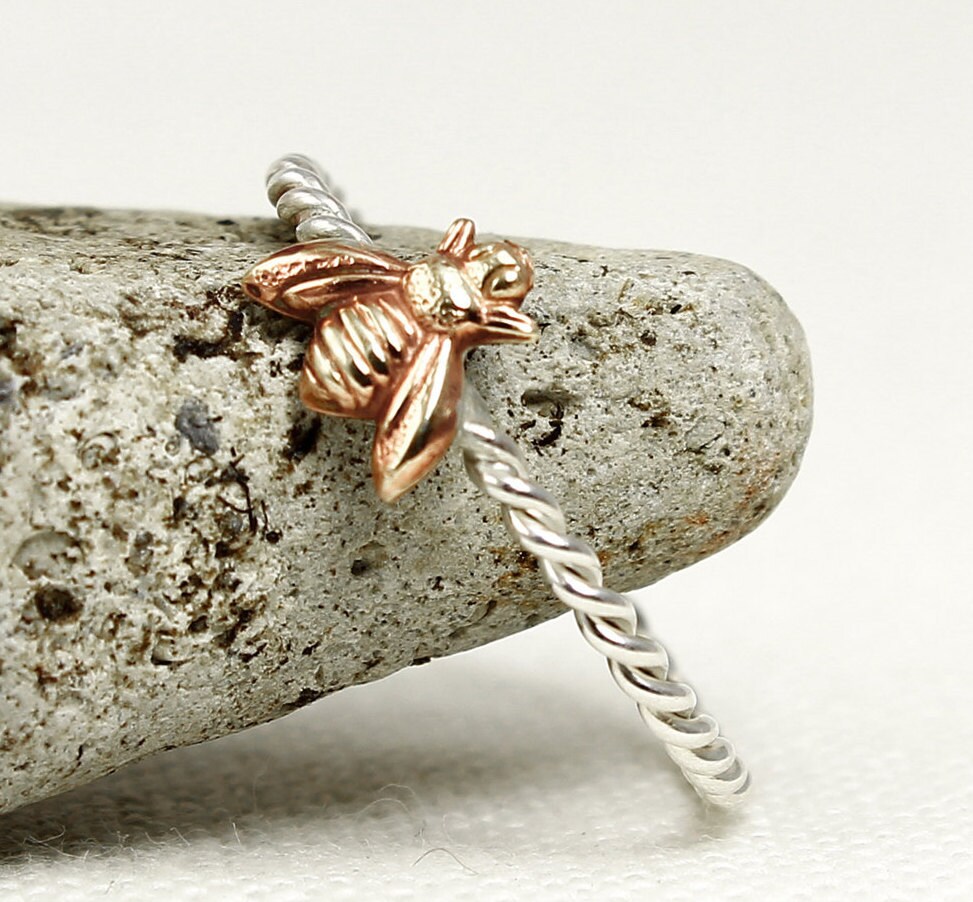 Bee Ring Sterling Silver Stacking Ring Solid Silver and - Etsy