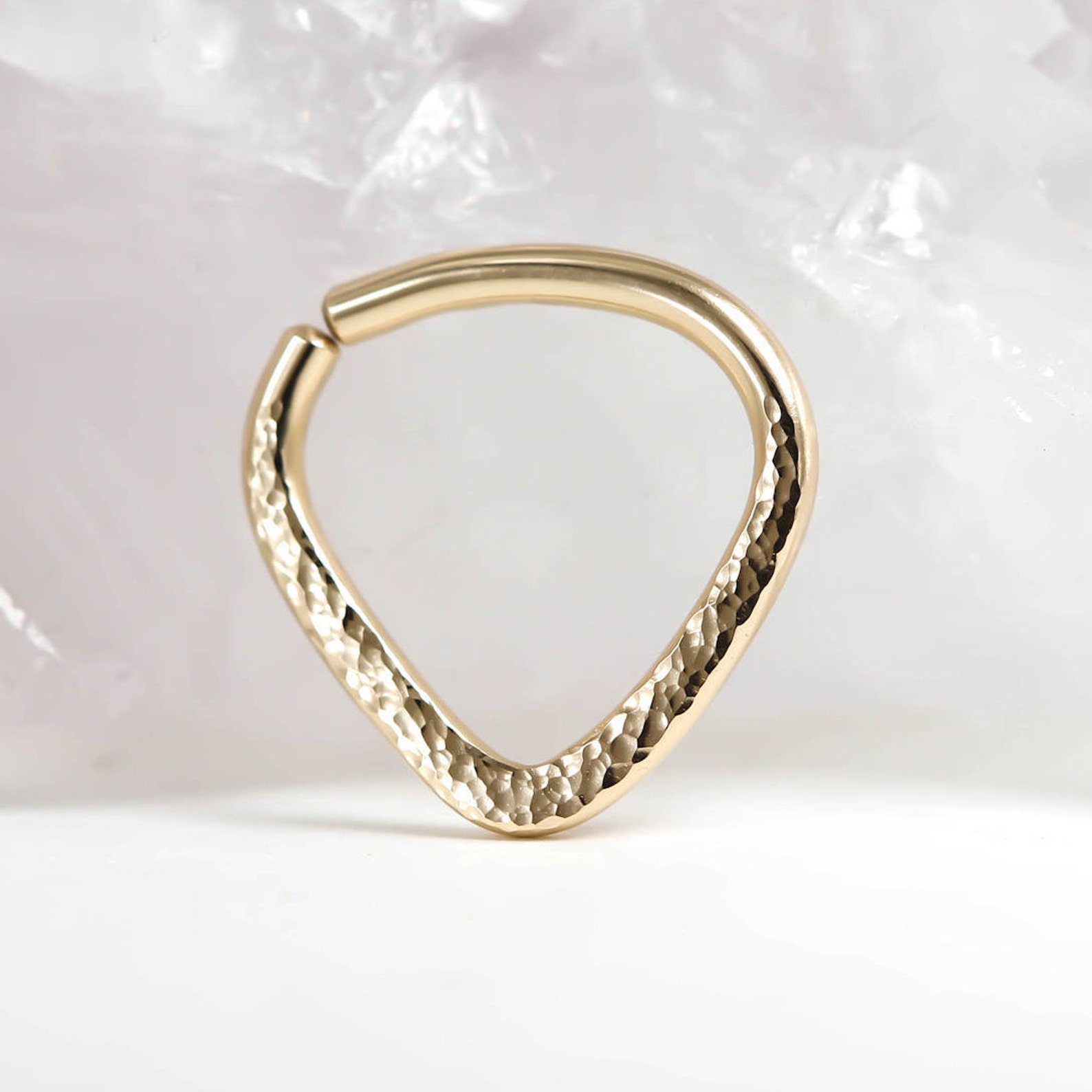 Septum Ring Textured Triangle Septum Rose or Yellow Gold | Etsy