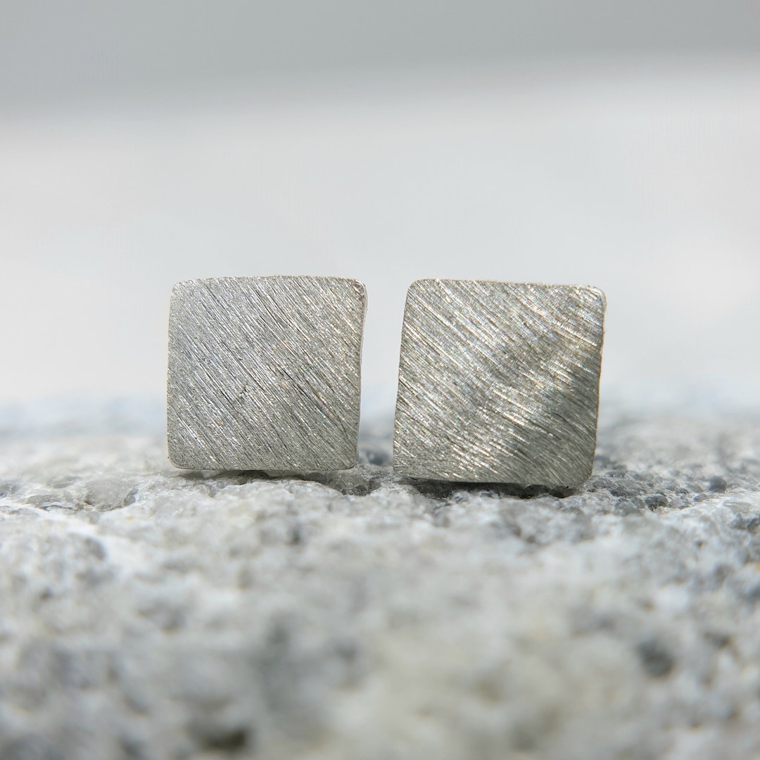 Square Silver Stud Earrings Pair, Brushed Stud Earrings, Diamond Shaped Earrings,solid 925 ...