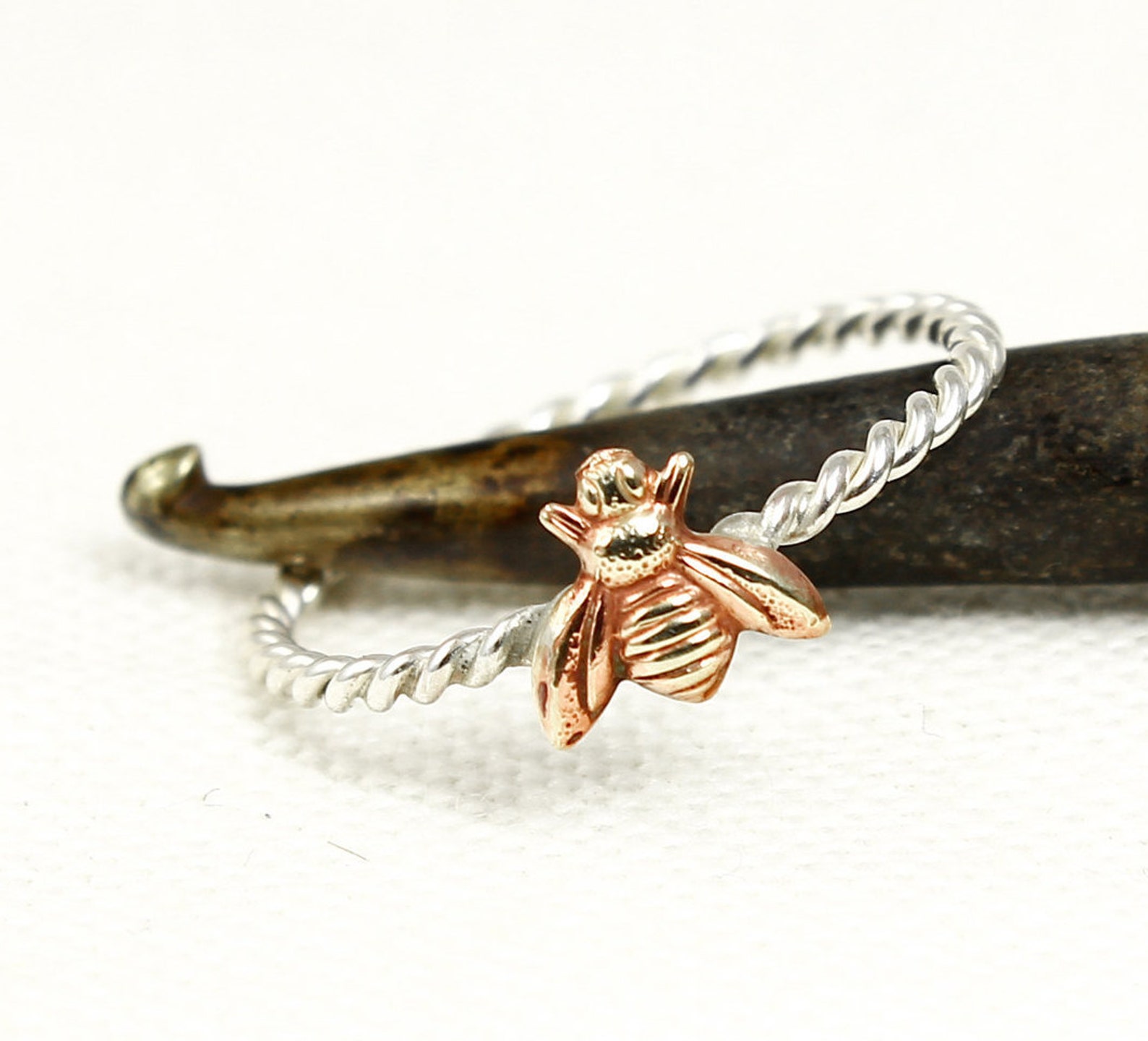 Bee Ring, Sterling Silver, Stacking Ring, Solid Silver and Brass ...