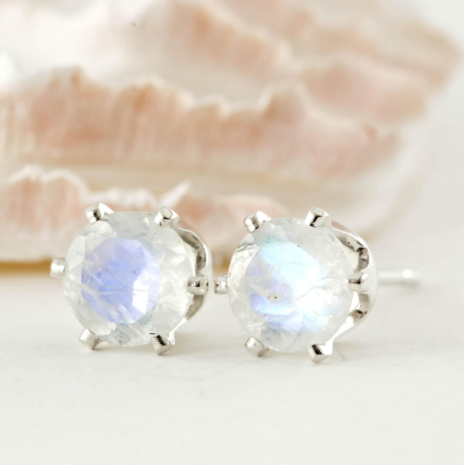 Natural Blue Rainbow Moonstone Stud Earrings, Pair 3mm 4mm or 5mm in ...