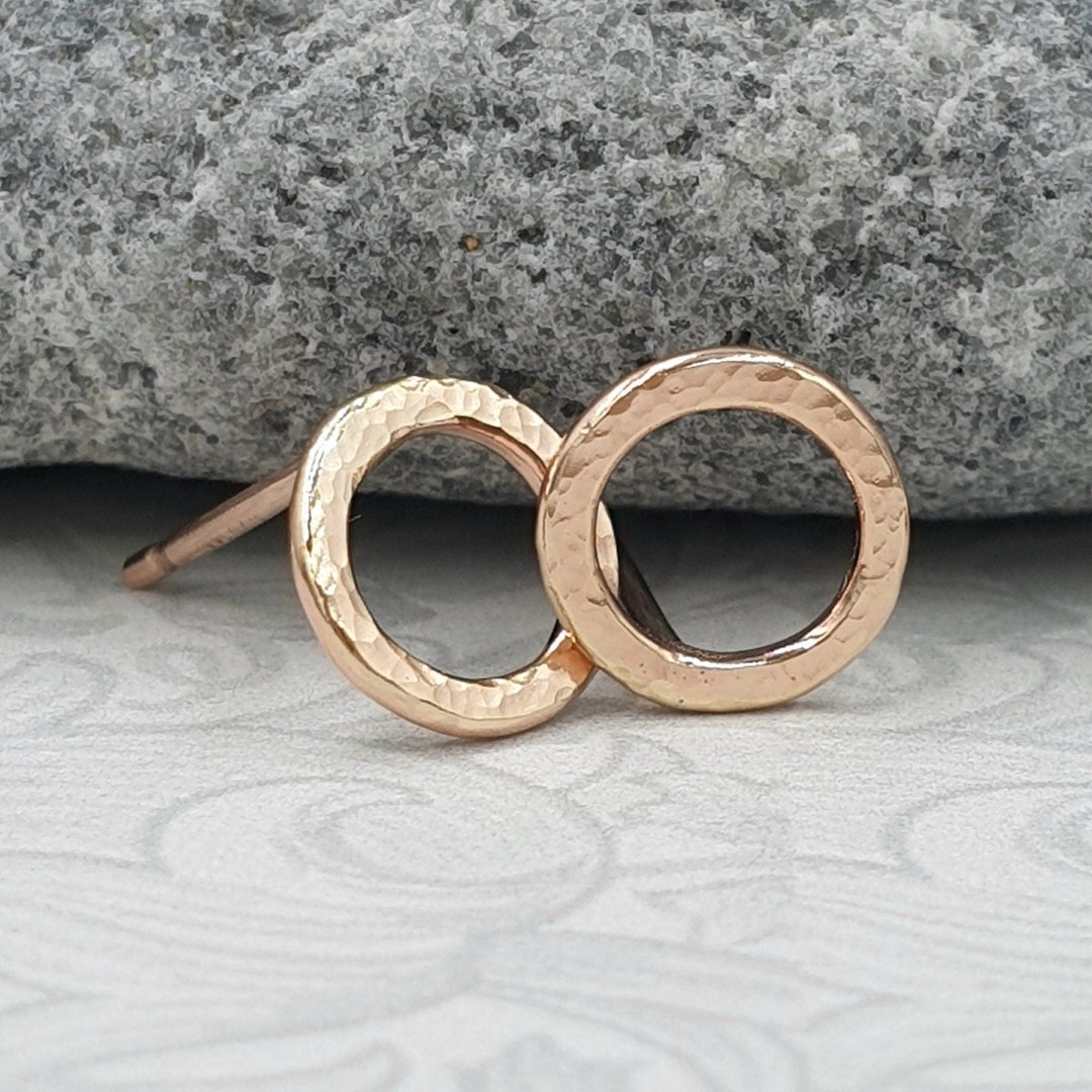 Hammered Circle Stud Earrings: Sterling Silver, Rose or Yellow Gold ...