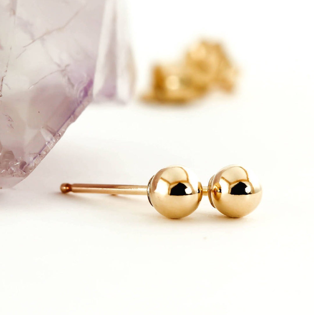14k Gold Filled Ball Studs Pair, 2mm, 3mm, 4mm Ball Studs, Tiny Gold ...