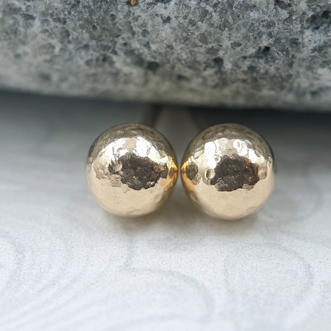Hammered Gold Ball Studs Pair, 14k Yellow Gold Filled Studs, 2mm, 3mm, 4mm Tiny Gold Stud ...