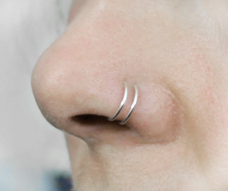Double Nose Ring, Sterling Silver, Rose or Yellow Gold, Argentium ...