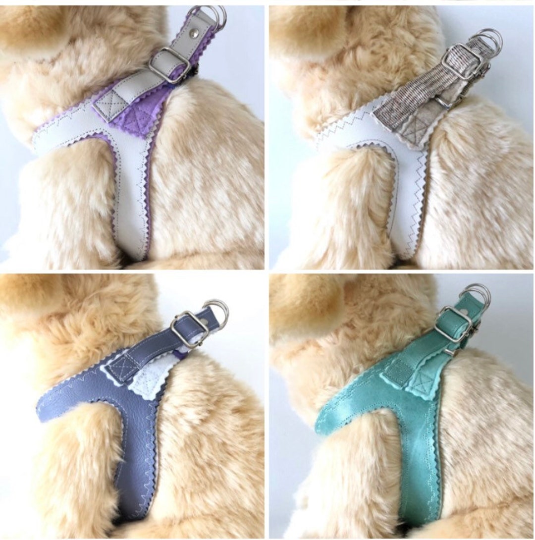 Soft Dog Harness Lavender Leather Harness Embroidered Turquoise Dog ...