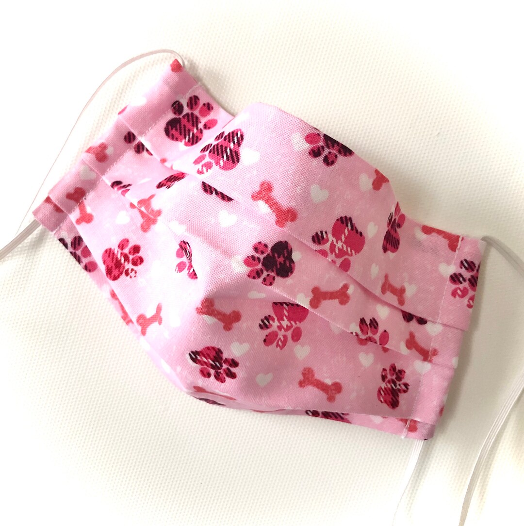 Face Mask for Dog Groomer, Single Layer Cotton Face Mask Pink Paws ...