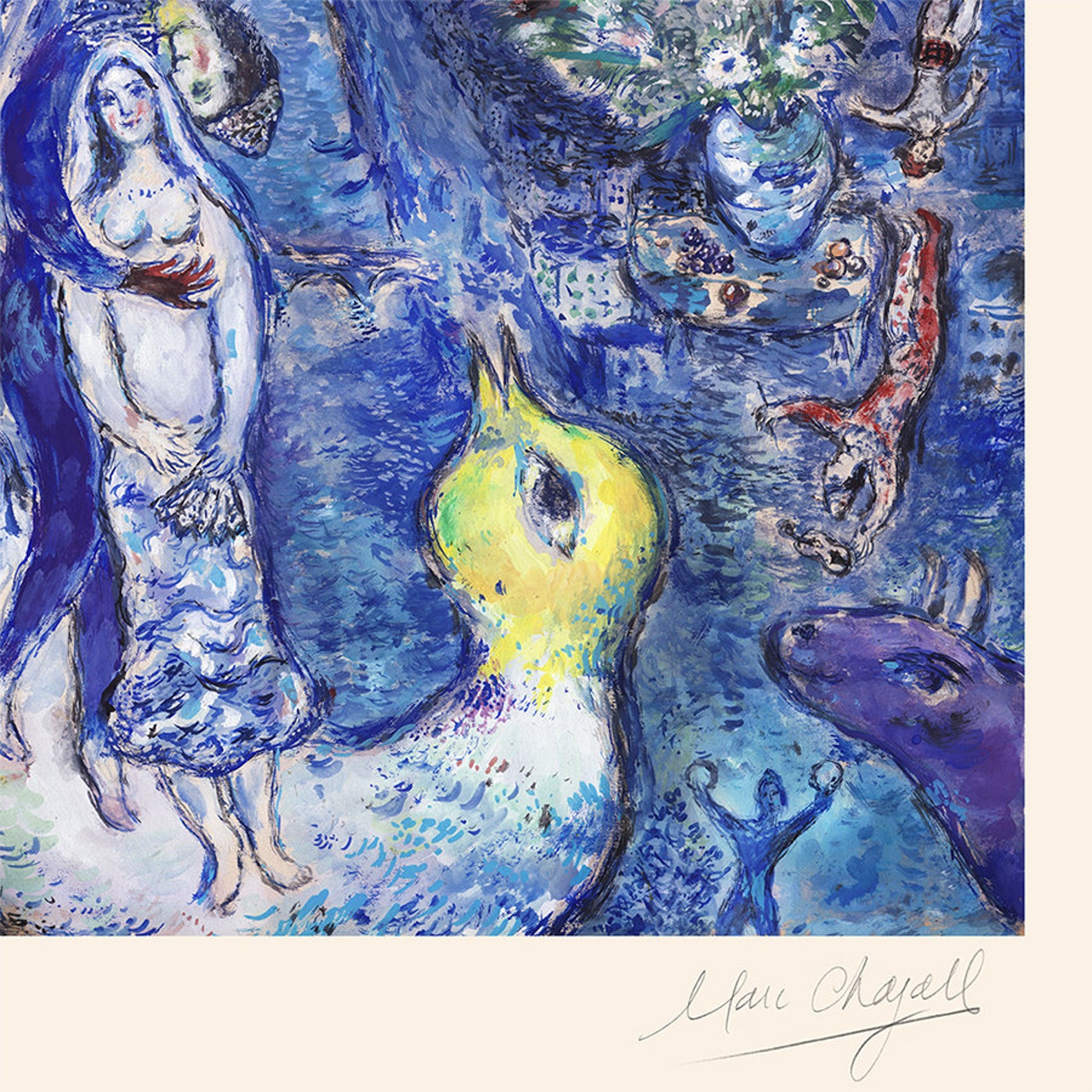 MARC CHAGALL 'lovers With a Bouquet' - Original Lithograph- Signed ...
