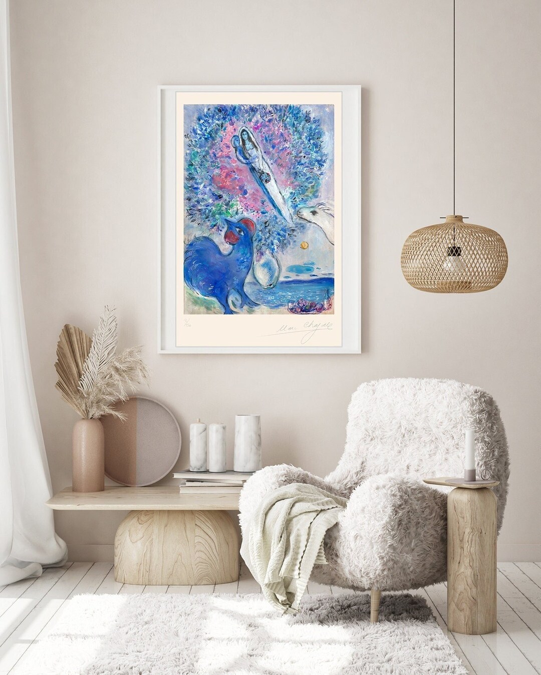 Marc Chagall Lovers Original Lithograph Signed Print Coa Les