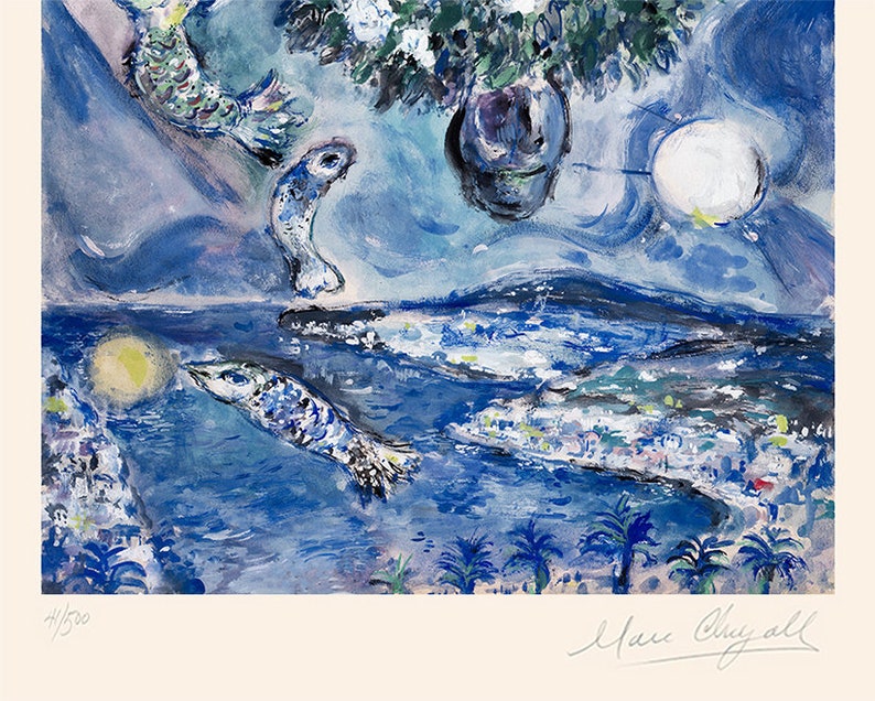 MARC CHAGALL 'lovers' - Original Lithograph- Signed Print (COA ...