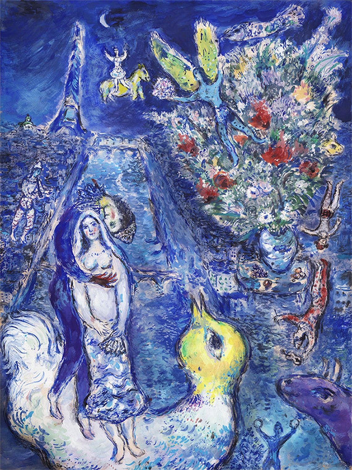 MARC CHAGALL 'lovers With a Bouquet' - Original Lithograph- Signed ...