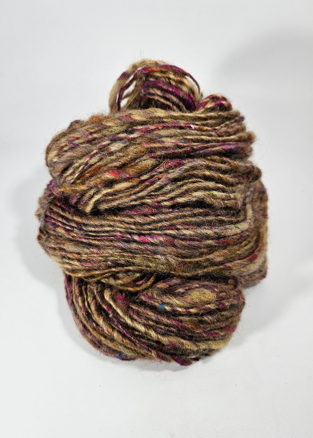 Handspun, Hand-dyed Single Ply Yarn - Golden Romney and Fuchsia Sari ...