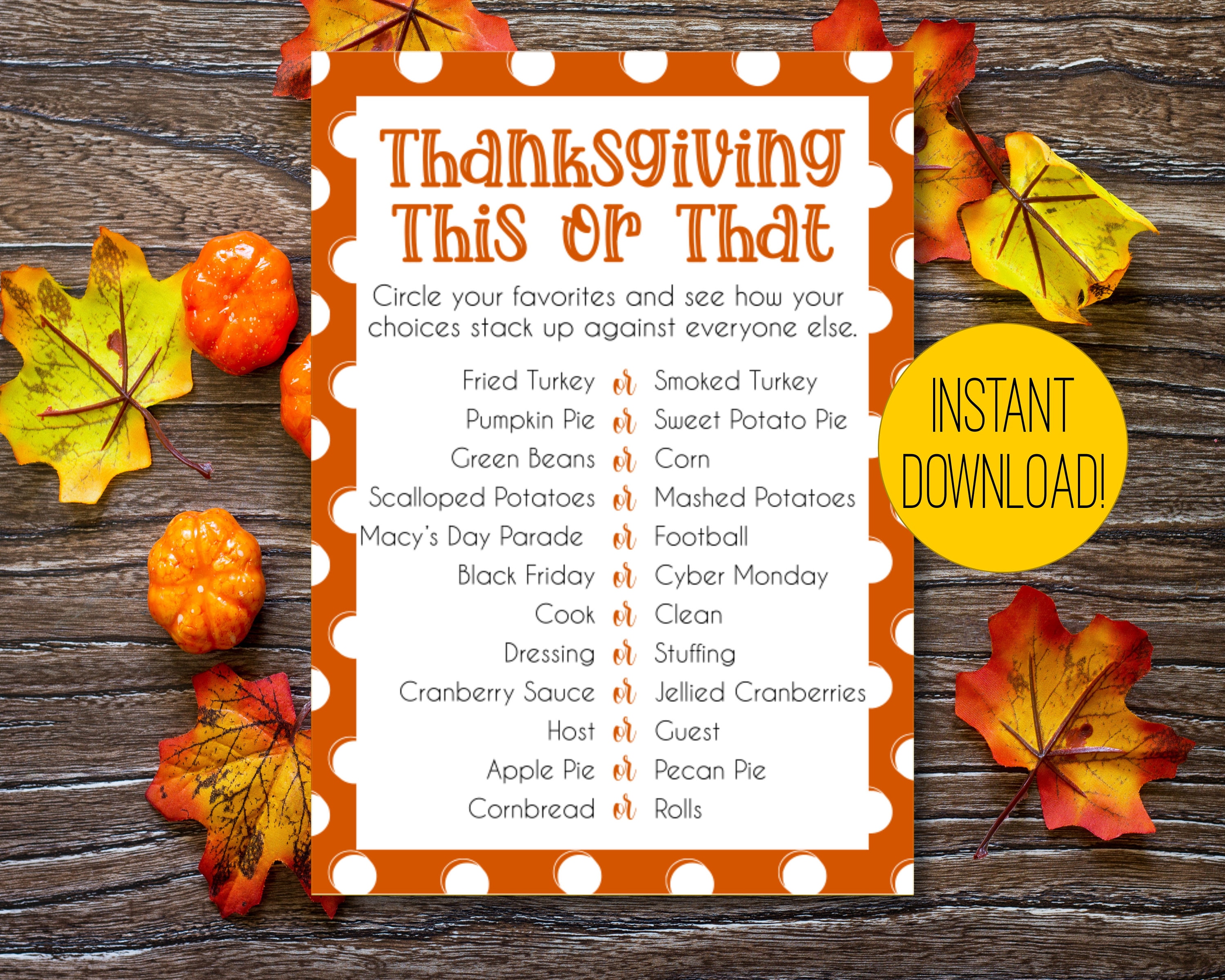 Thanksgiving This or That Game, Thanksgiving Game, Kids Game ...