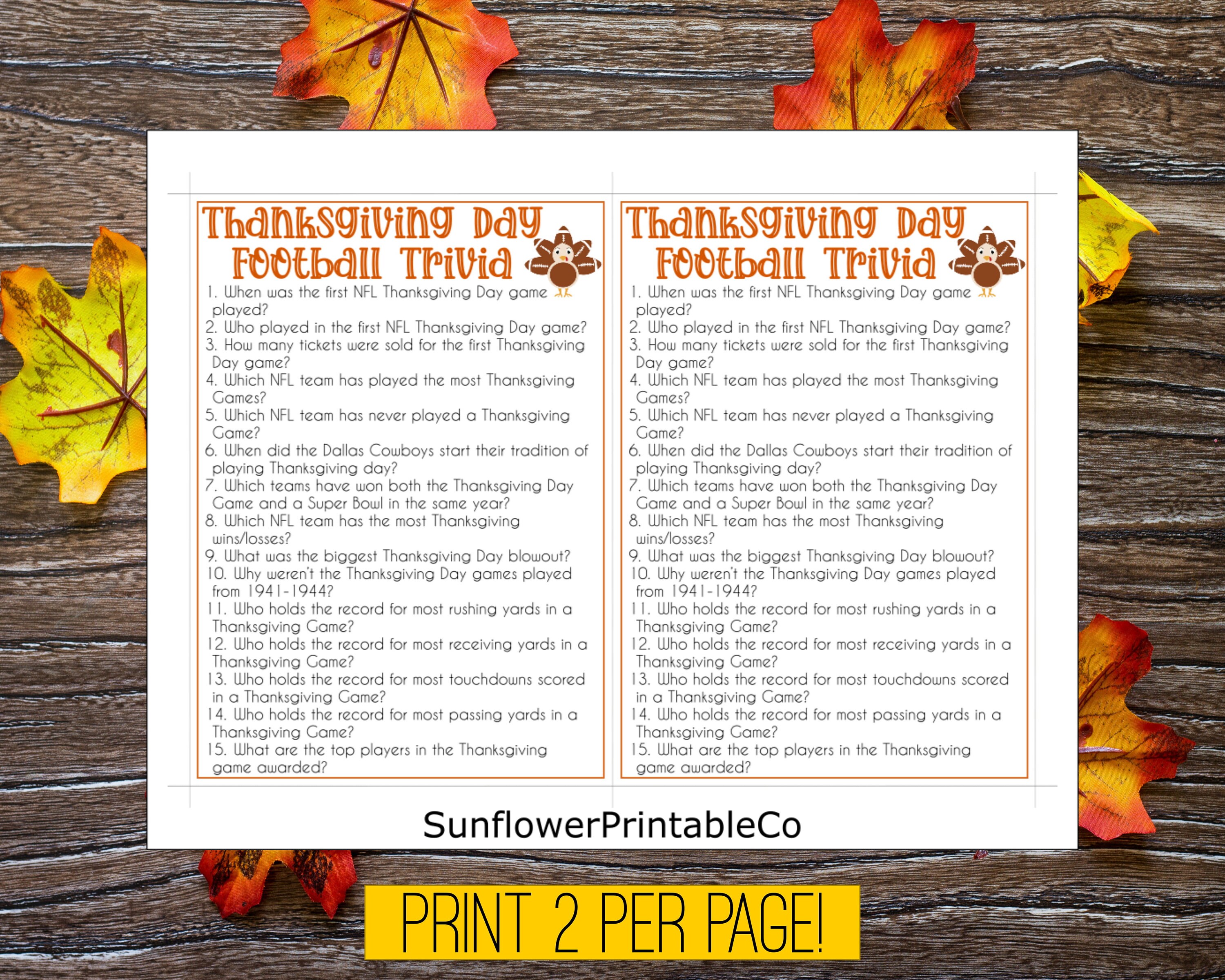 Thanksgiving Football Trivia Game, Thanksgiving Game, Kids Game ...