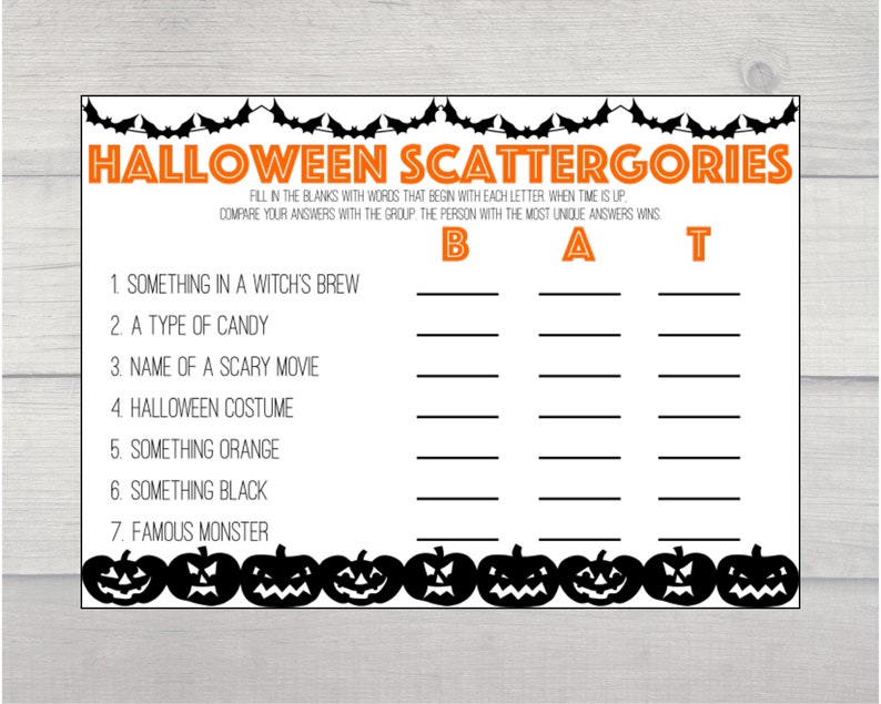 Halloween Scattergories Printable, Halloween Game Printable, Digital ...