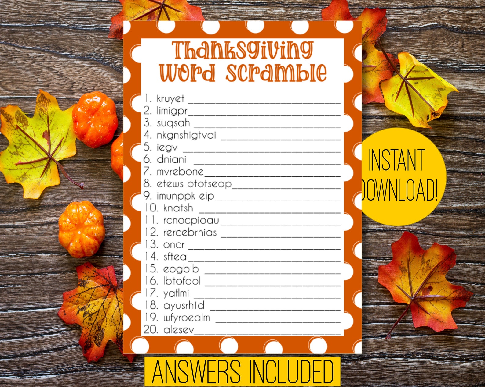 Thanksgiving Word Scramble, Thanksgiving Game, Kids Game, Thanksgiving ...