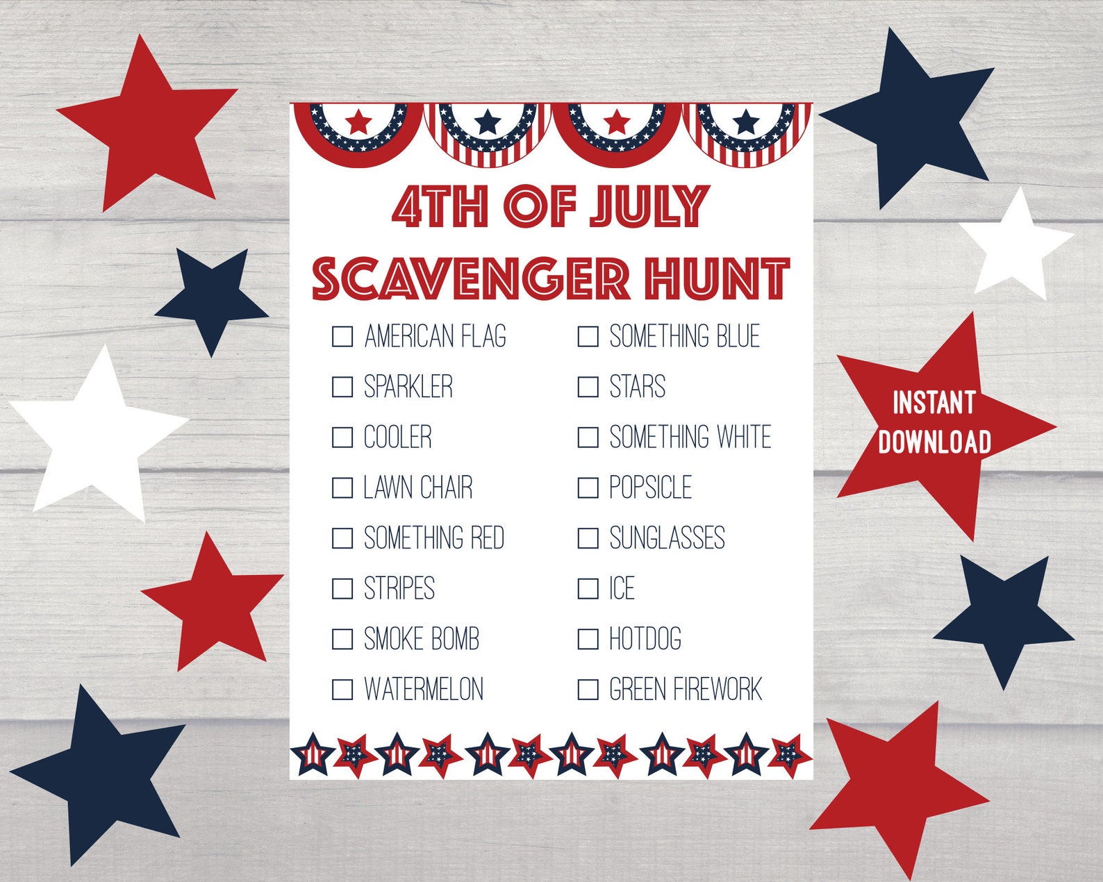4th of July Scavenger Hunt, Patriotic Scavenger Hunt, Barbecue Game ...