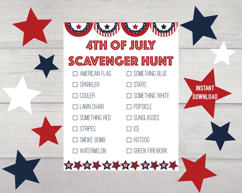 4th of July Scavenger Hunt, Patriotic Scavenger Hunt, Barbecue Game ...