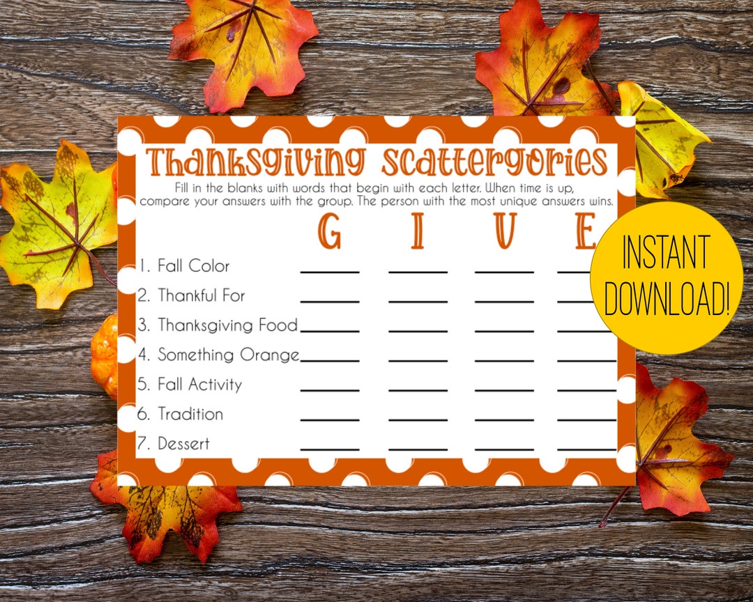 Thanksgiving Scattergories Game, Thanksgiving Game, Kids Game ...