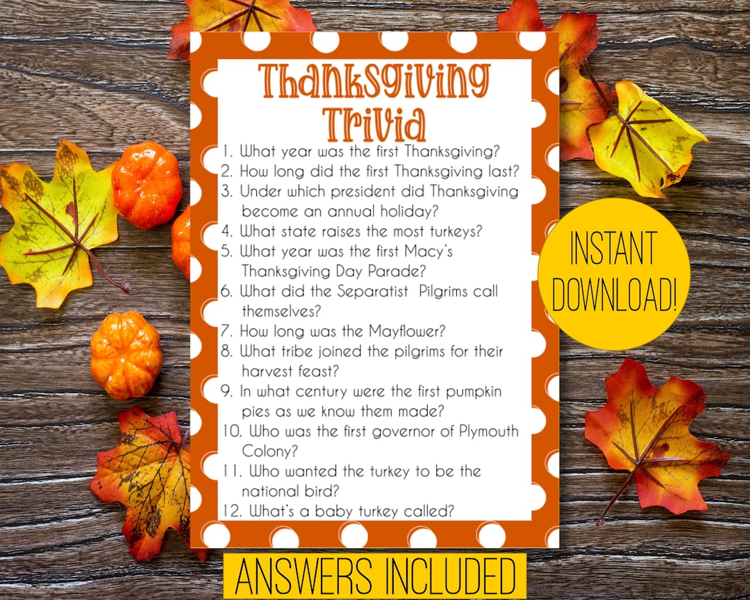 Thanksgiving Trivia Game, Thanksgiving Game, Kids Game, Thanksgiving ...
