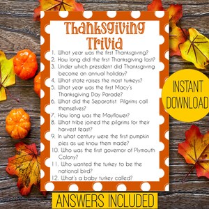 Thanksgiving Trivia Game, Thanksgiving Game, Kids Game, Thanksgiving ...