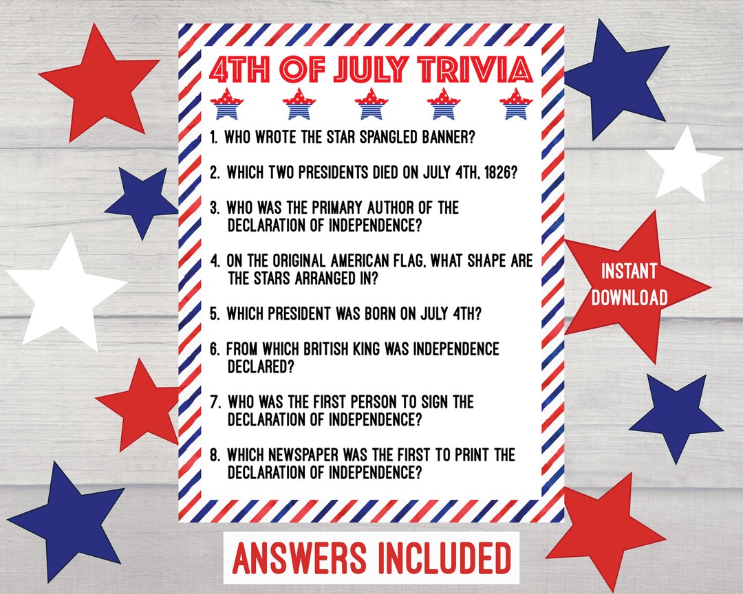 4th of July Trivia, 4th of July Game, Patriotic Game, Independence Day ...