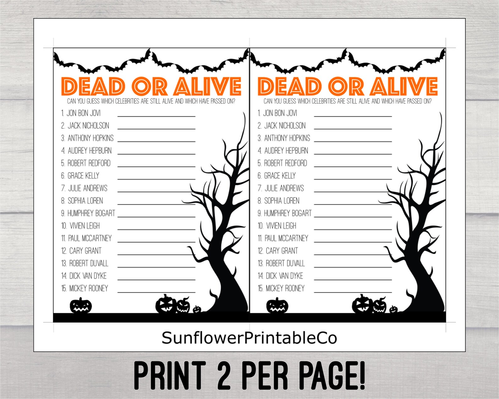 Dead or Alive Halloween Game Printable, Digital Download, Halloween ...