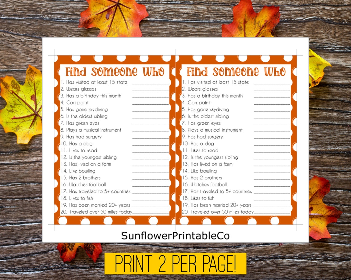 Thanksgiving Find Someone Who Game, Thanksgiving Game, Kids Game ...