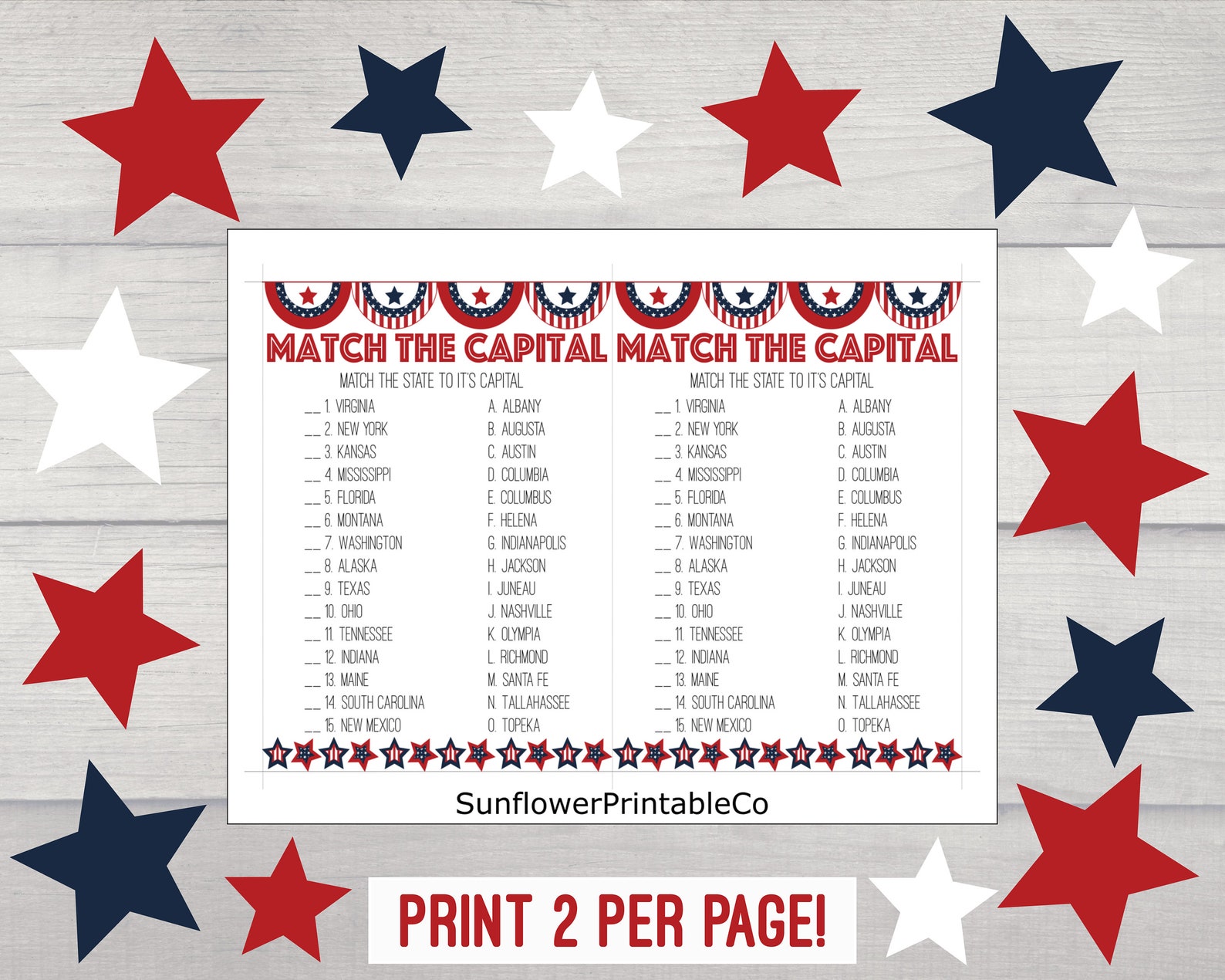Match the Capital, 4th of July Game, Patriotic Game, Independence Day ...