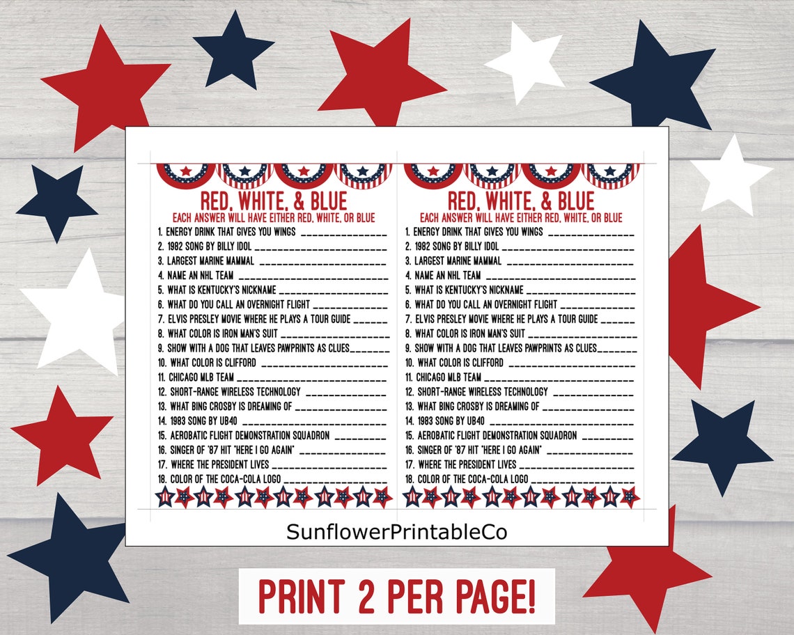 Red, White, and Blue Game, 4th of July Game, Patriotic Game ...