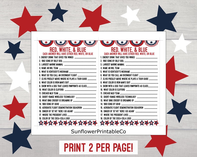 Red, White, and Blue Game, 4th of July Game, Patriotic Game ...