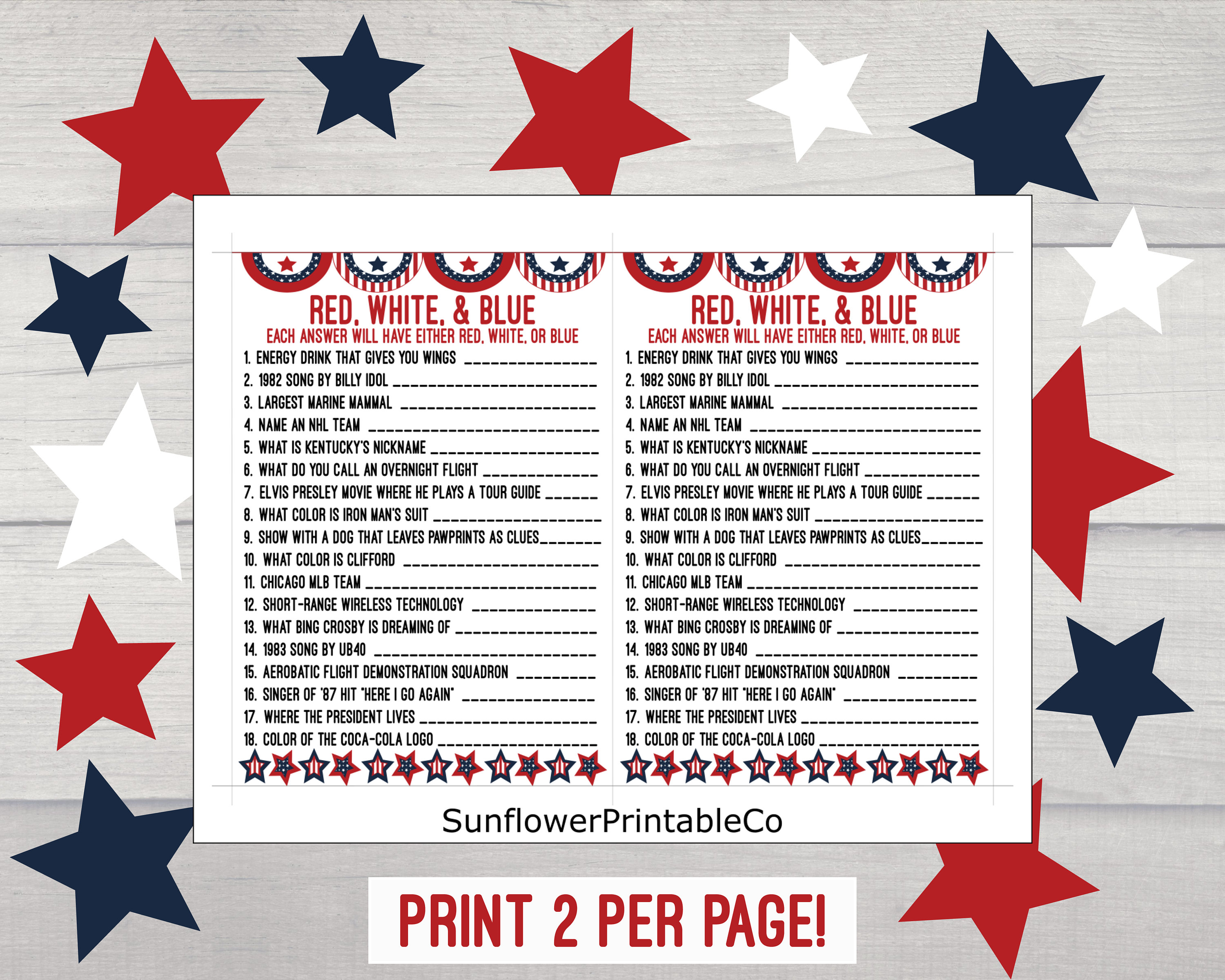 Red, White, and Blue Game, 4th of July Game, Patriotic Game ...