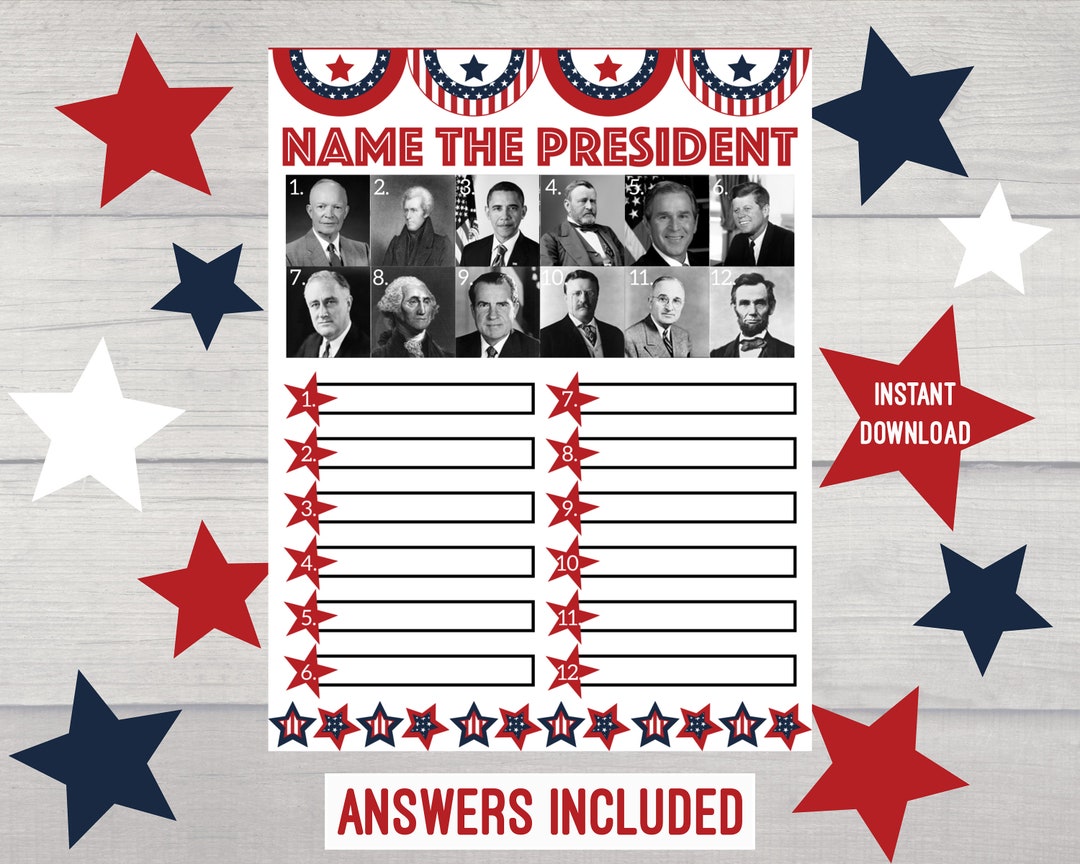 Name the President, 4th of July Game, Patriotic Game, Independence Day ...