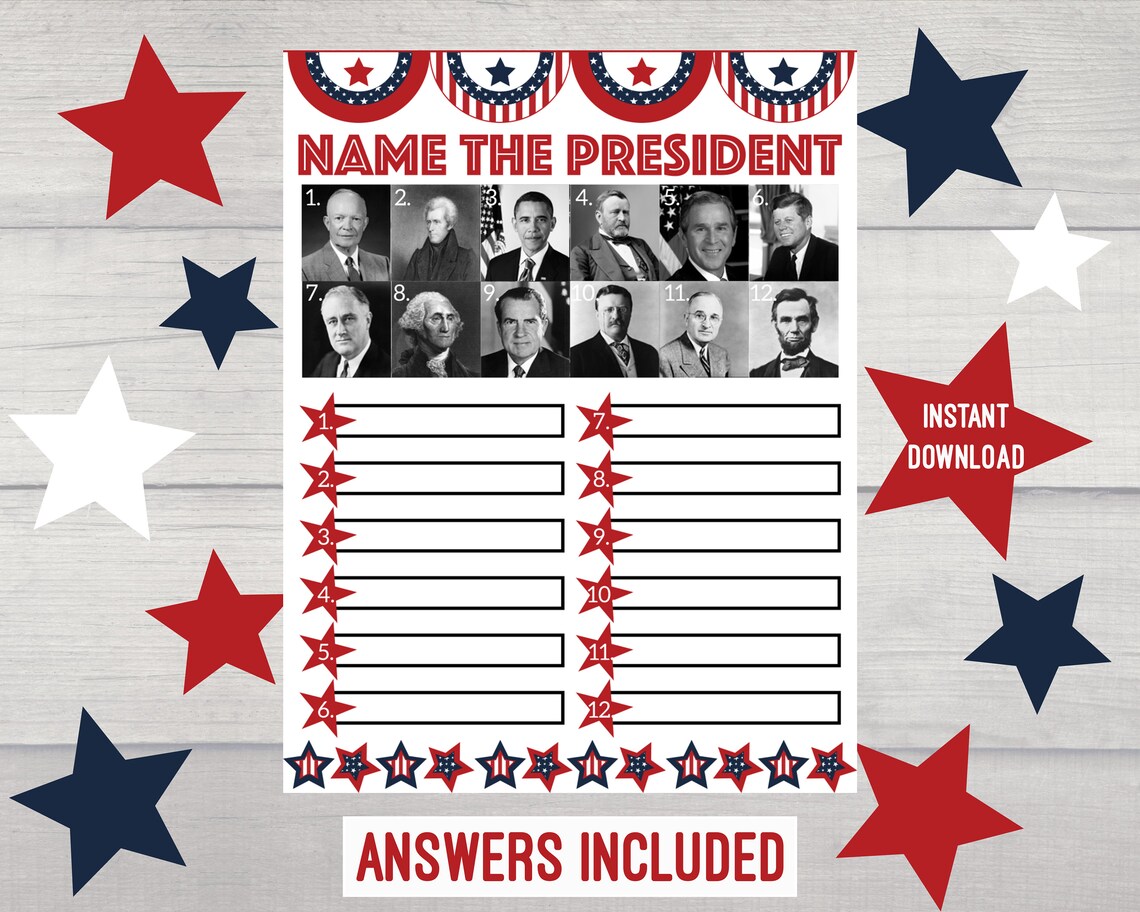 Name the President, 4th of July Game, Patriotic Game, Independence Day ...