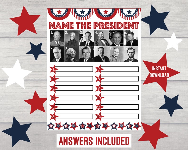 Name the President, 4th of July Game, Patriotic Game, Independence Day ...