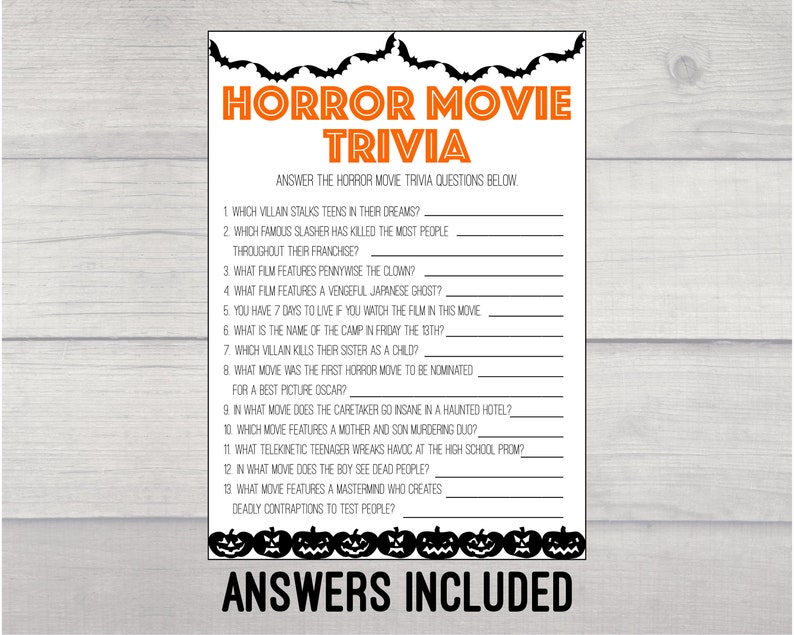 Horror Movie Trivia Printable Game, Halloween Game Printable, Digital ...