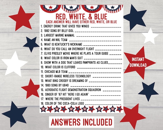 Red White and Blue Game 4th of July Game Patriotic Game - Etsy