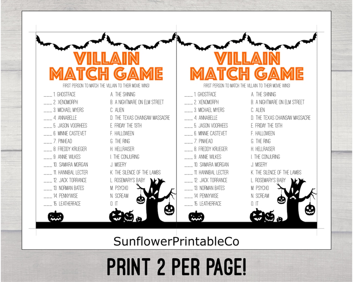 Villain Match Game Printable, Halloween Game Printable, Digital ...
