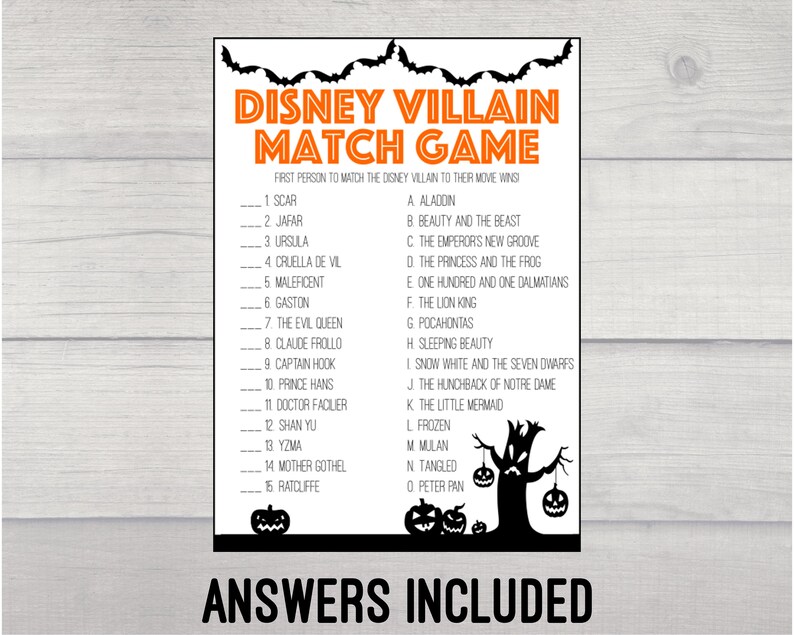 Disney Villain Match Game Printable Halloween Game Printable | Etsy