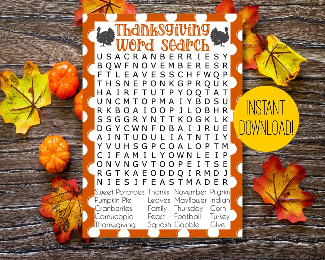 Thanksgiving Word Search, Thanksgiving Game, Kids Game, Thanksgiving ...