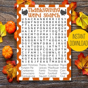 Thanksgiving Word Search, Thanksgiving Game, Kids Game, Thanksgiving ...