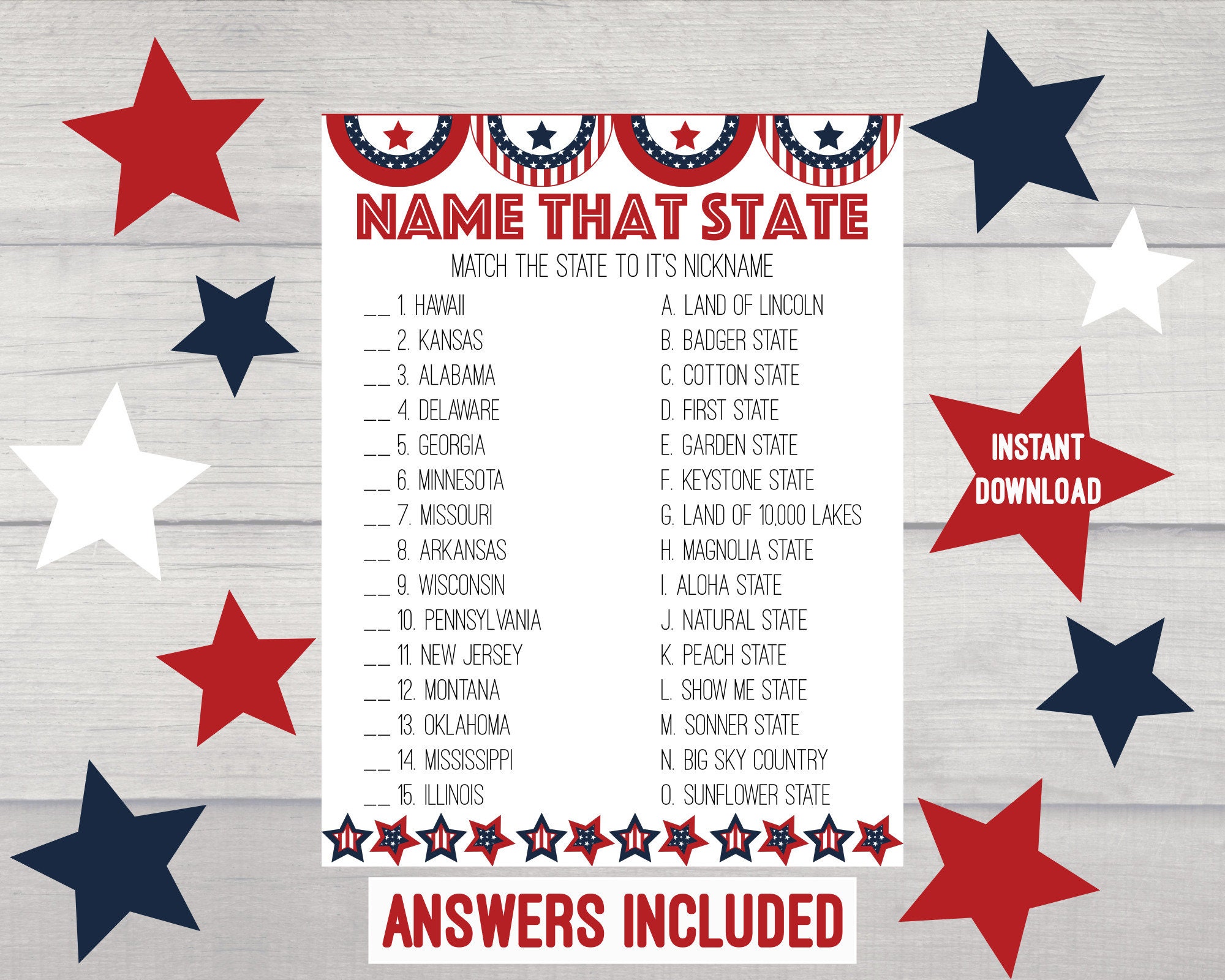 Name That State Game, 4th of July Game, Patriotic Game, Summer Activity ...