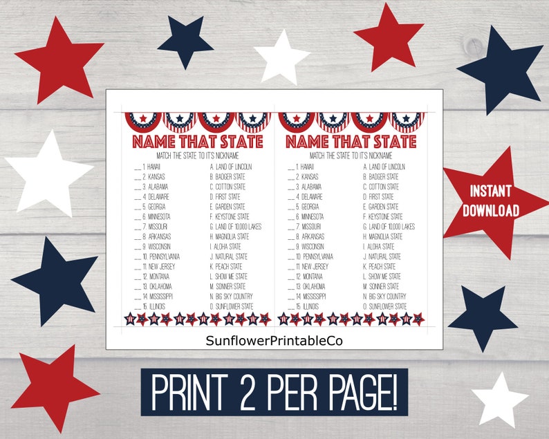 Name That State Game, 4th of July Game, Patriotic Game, Summer Activity ...