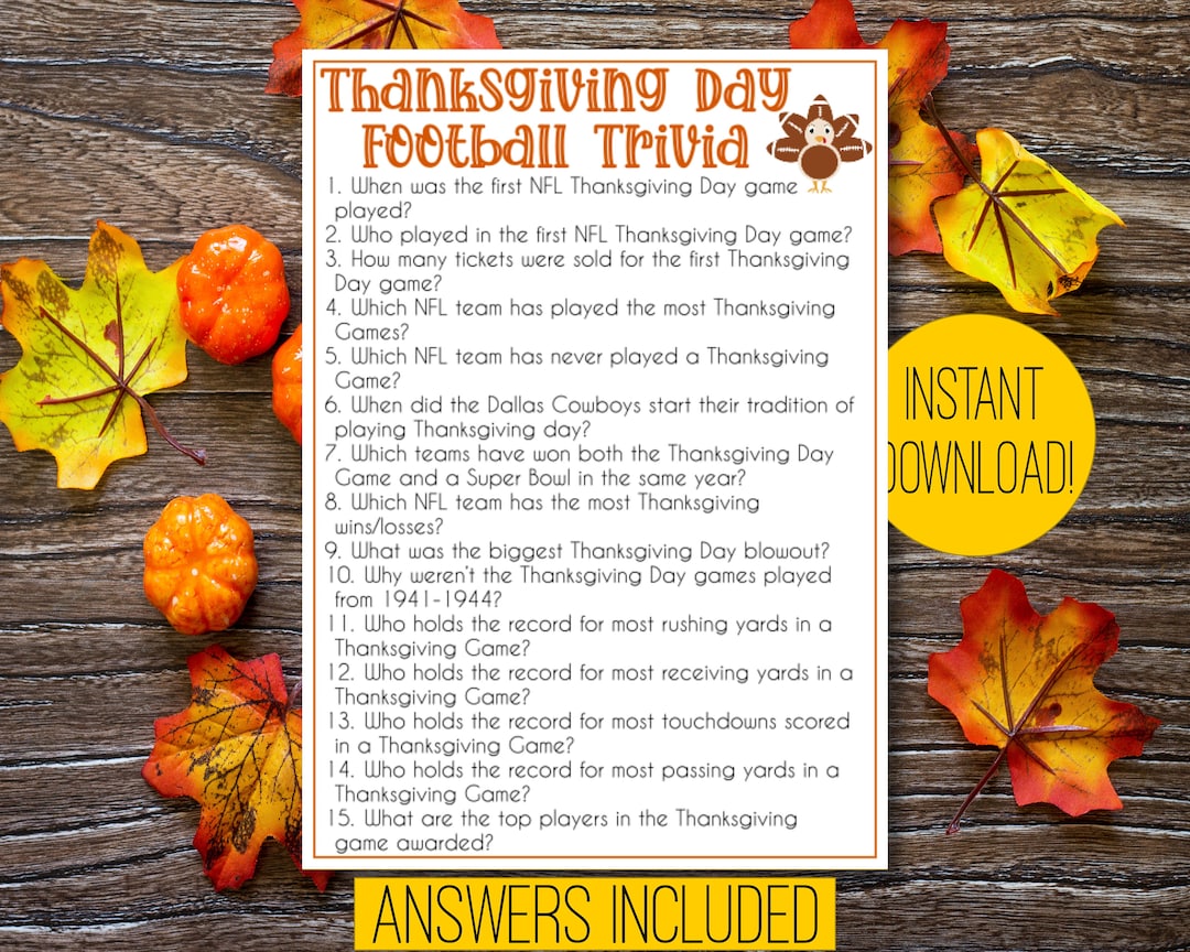 Thanksgiving Football Trivia Game, Thanksgiving Game, Kids Game ...