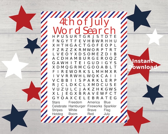 4th of July Word Search Independence Day Game Patriotic - Etsy